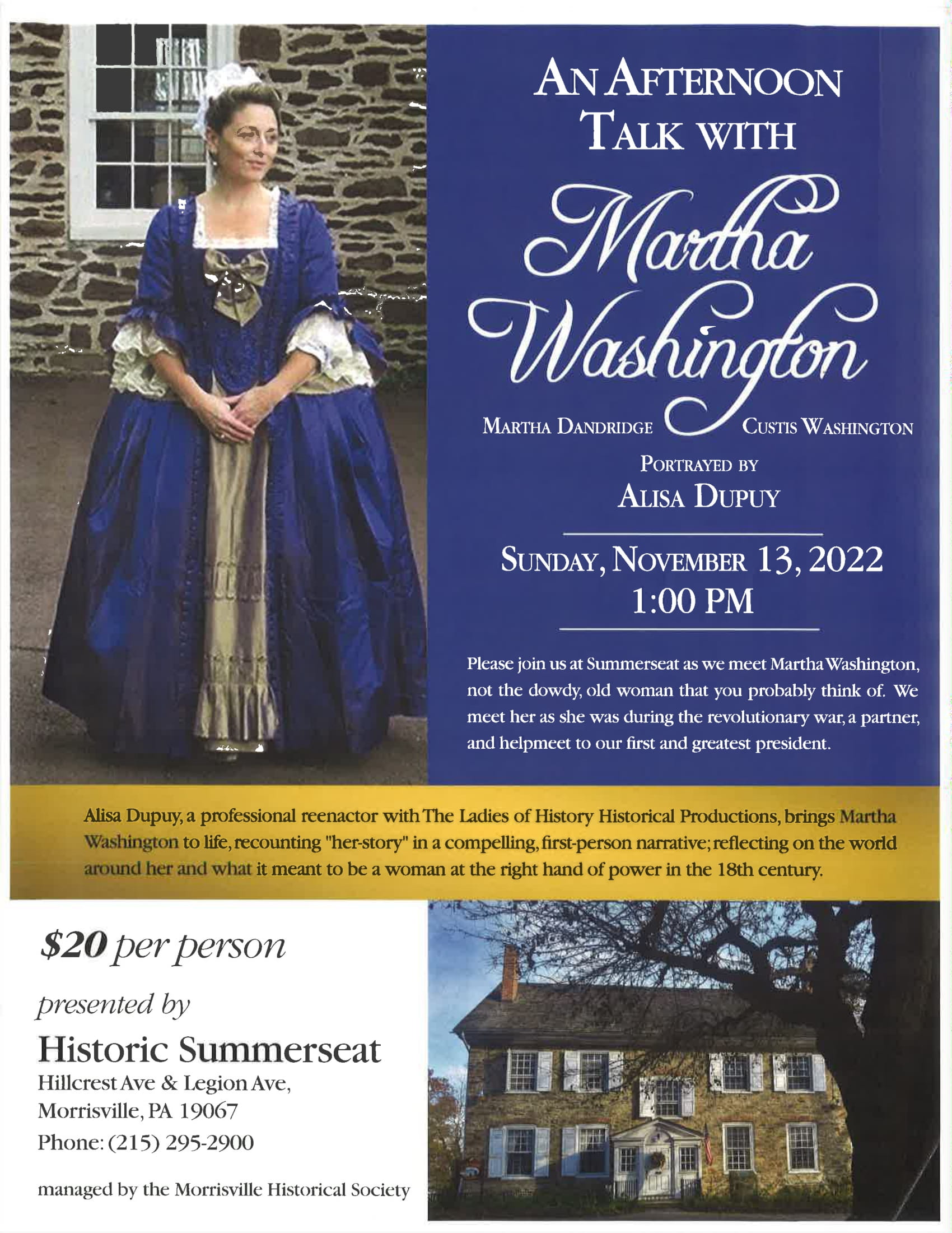 An Afternoon Talk with Martha Washington – Sunday, November 13, 2022 1: ...